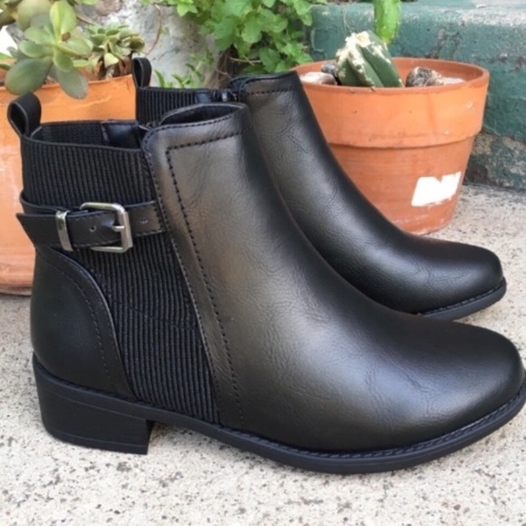 Shoes | Ankle Buckle Faux Leather Booties | Poshmark